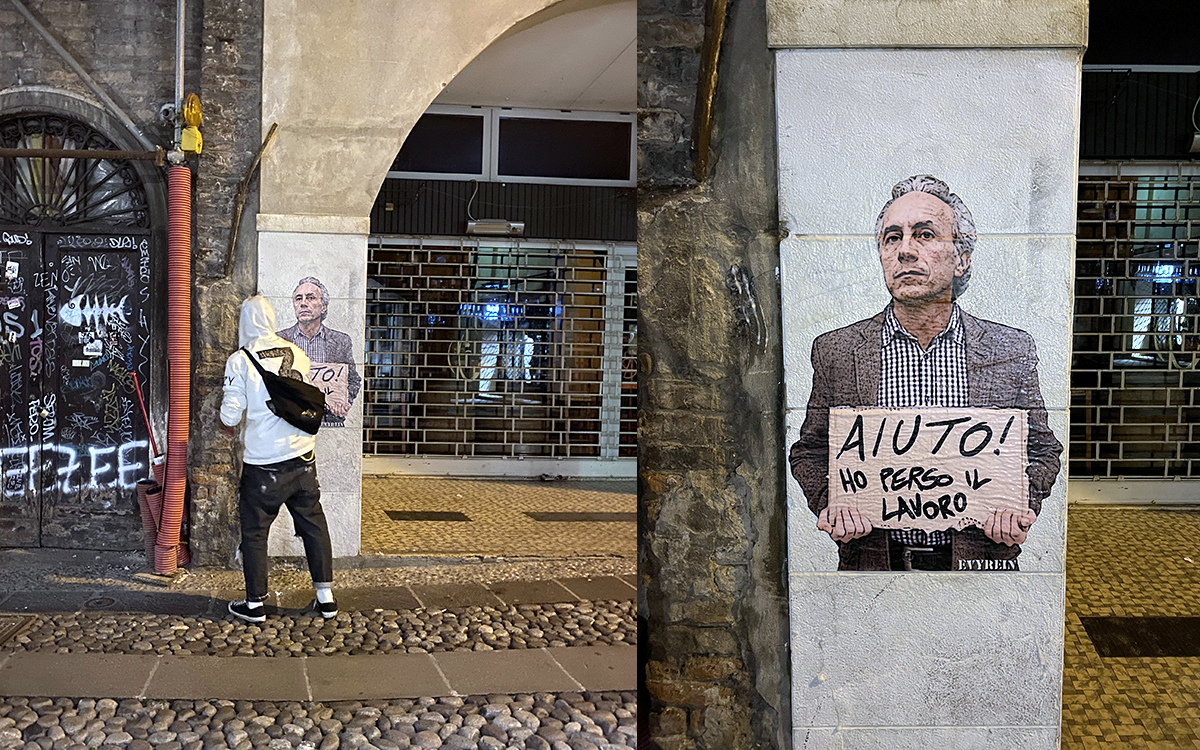 Marco Travaglio disoccupato, murale di Evyrein dopo morte del Cav